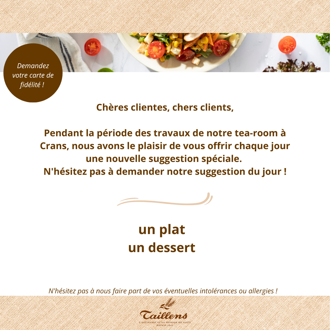 Menus & Suggestions - Nos prestations - Taillens